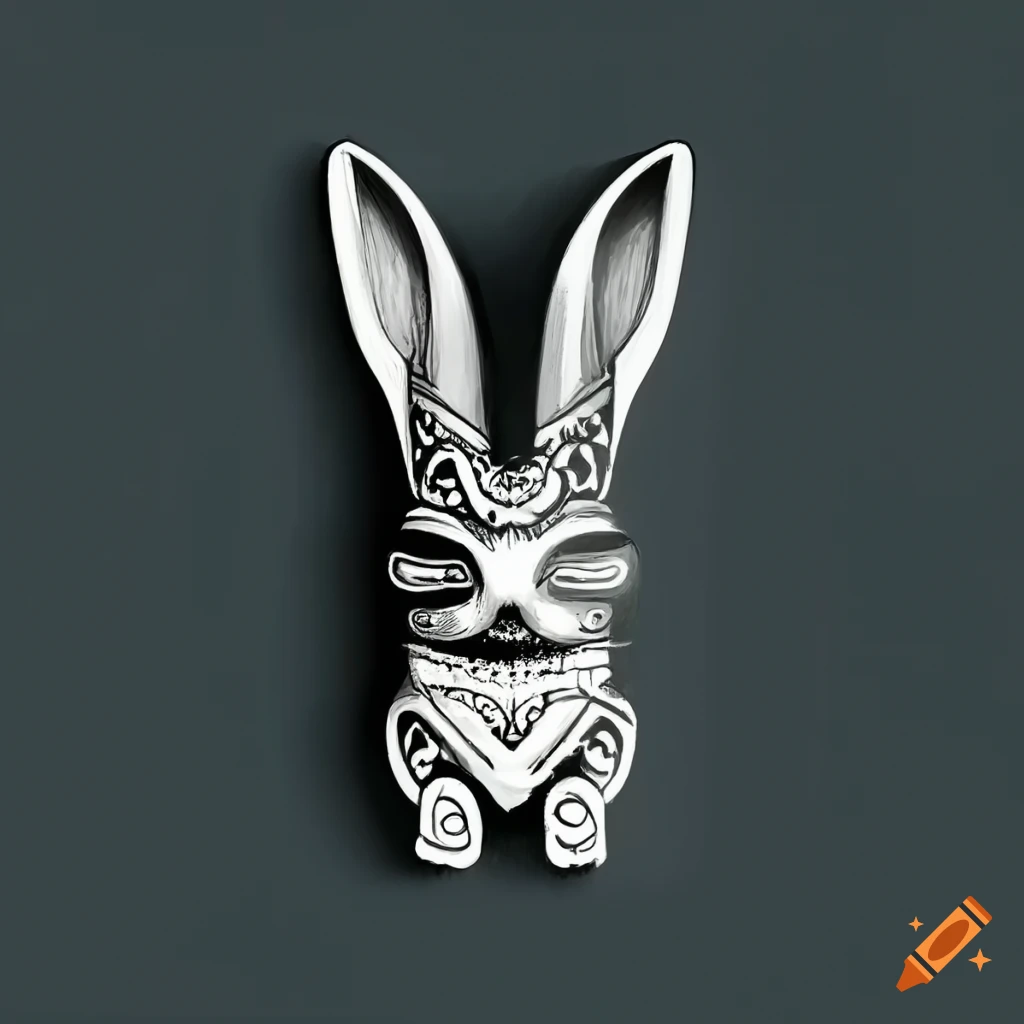 Black and white tribal geometric Mayan totem with rabbit on Craiyon