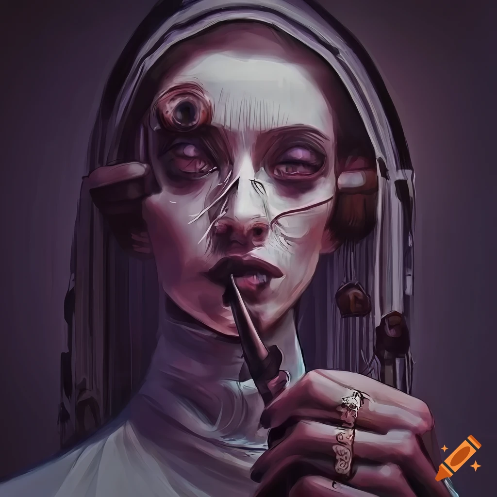 Family of Roman Catholic school nurses in cyberpunk steampunk streets ...