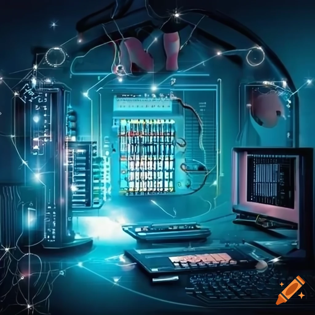 Circuits inside a computer with network connections being set up by a ...