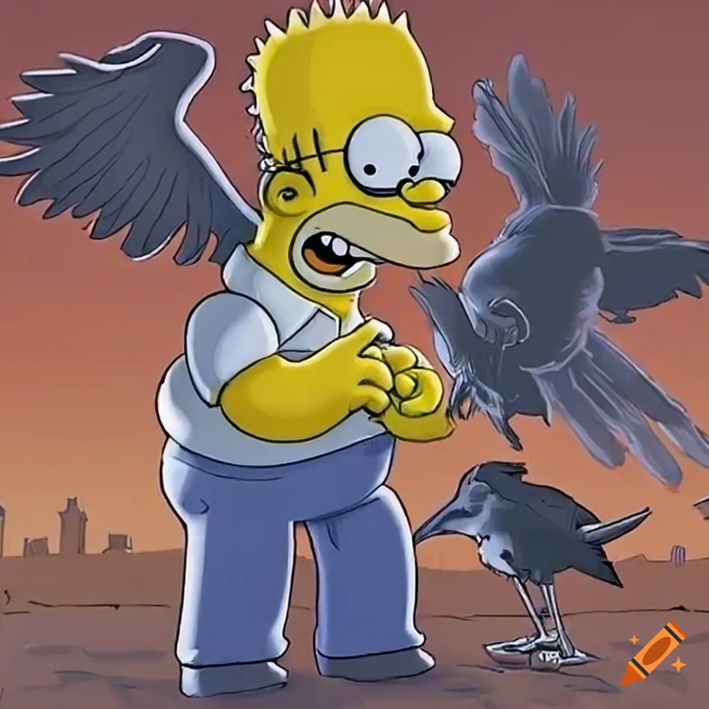 Homer simpson and a crow on Craiyon