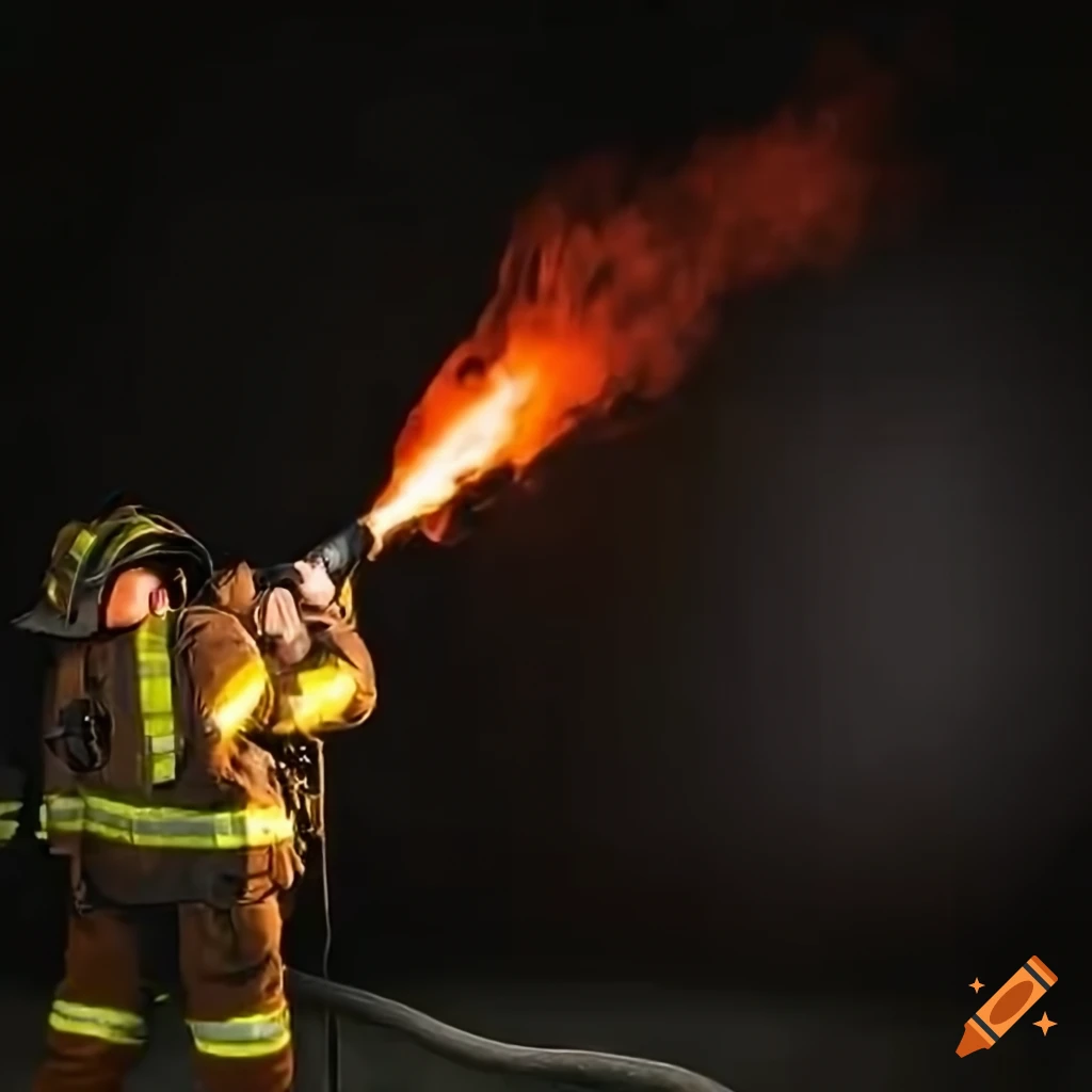 Firefighter using a nozzle to extinguish a fire on Craiyon