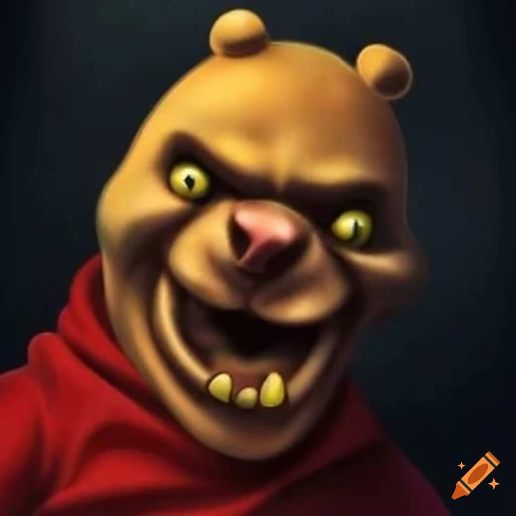 Winnie the pooh in a scary costume on Craiyon