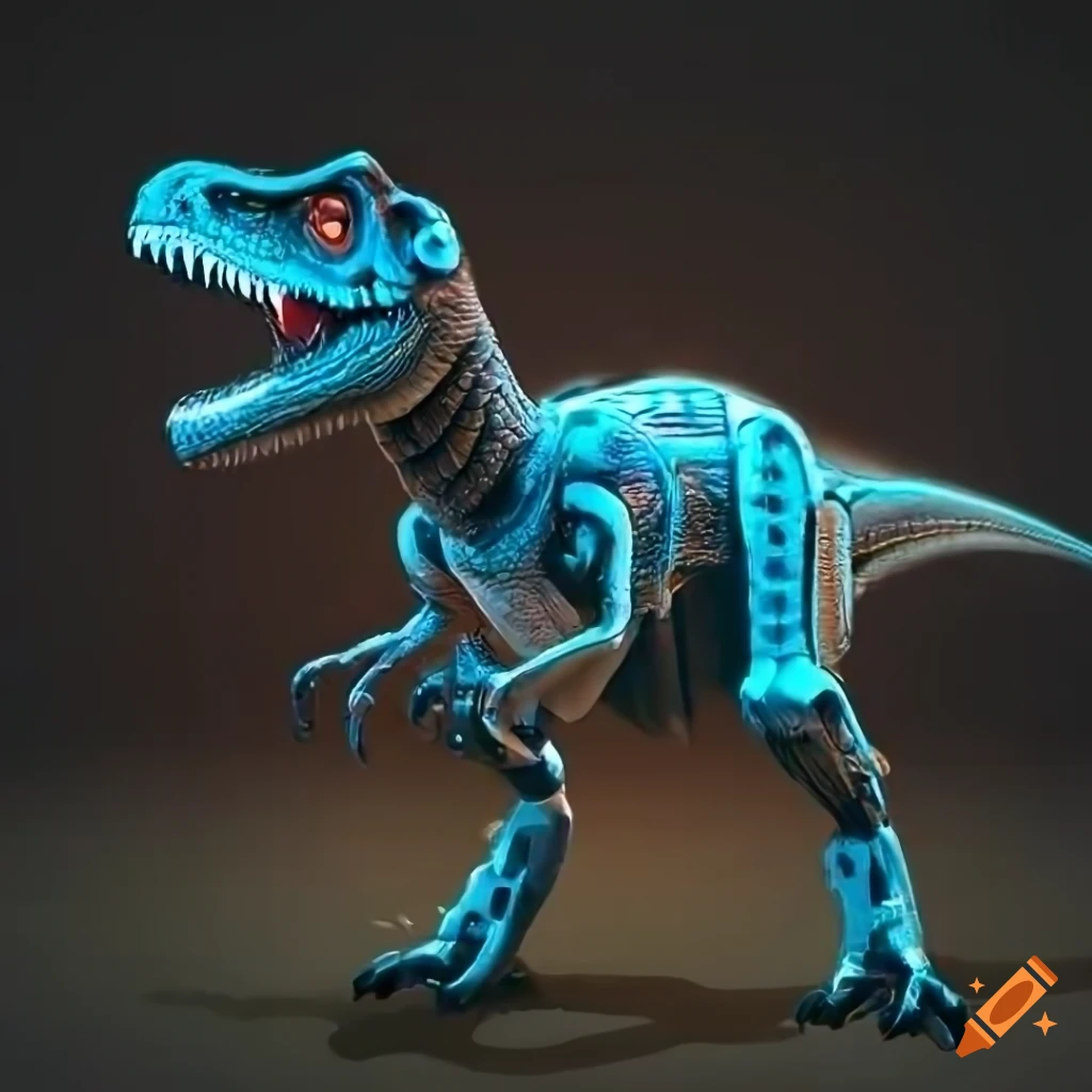Close-up of a photo-realistic neon robotic dino raptor on Craiyon