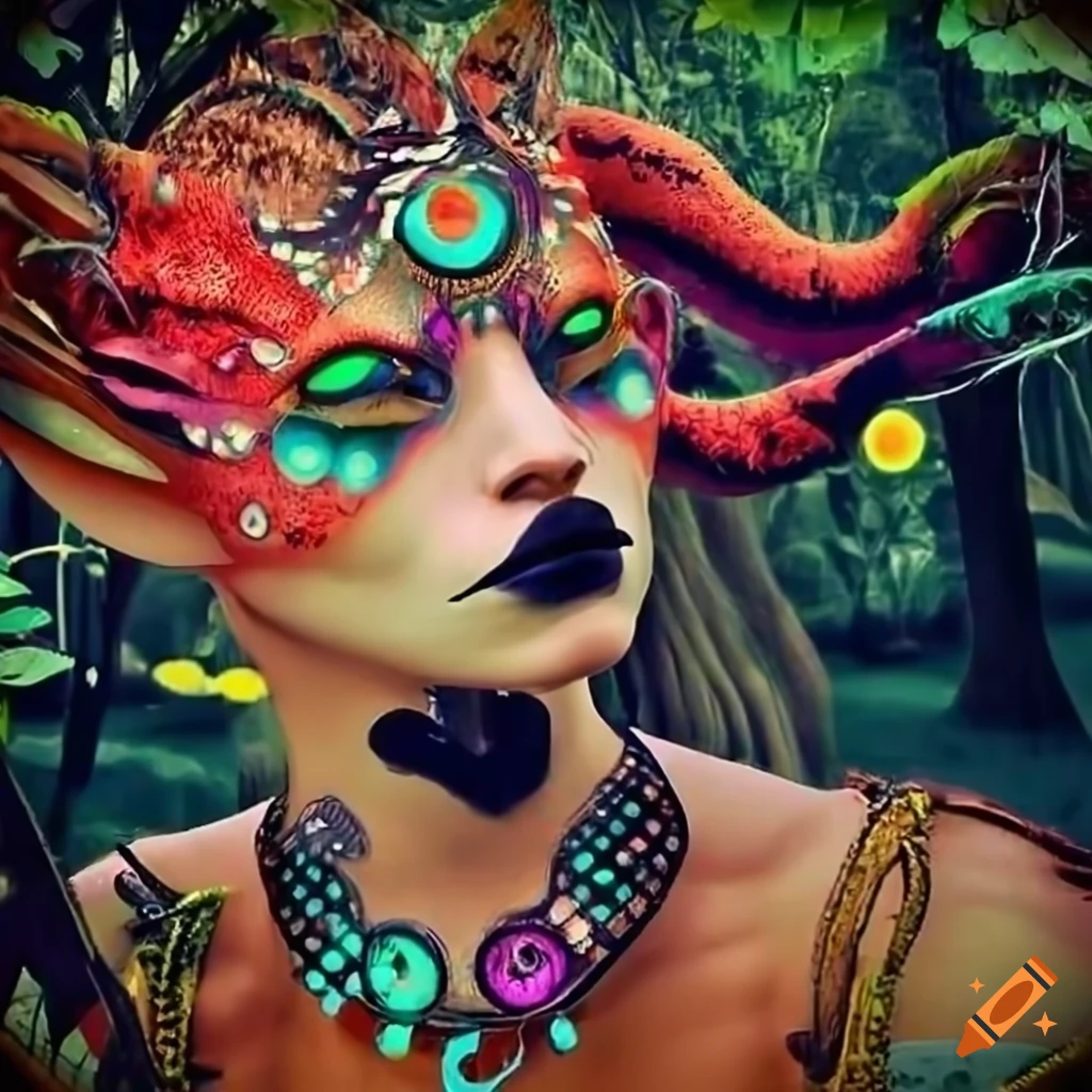 Biopunk Cyborg red fox goddess adorned with Biopunk in a forest setting ...