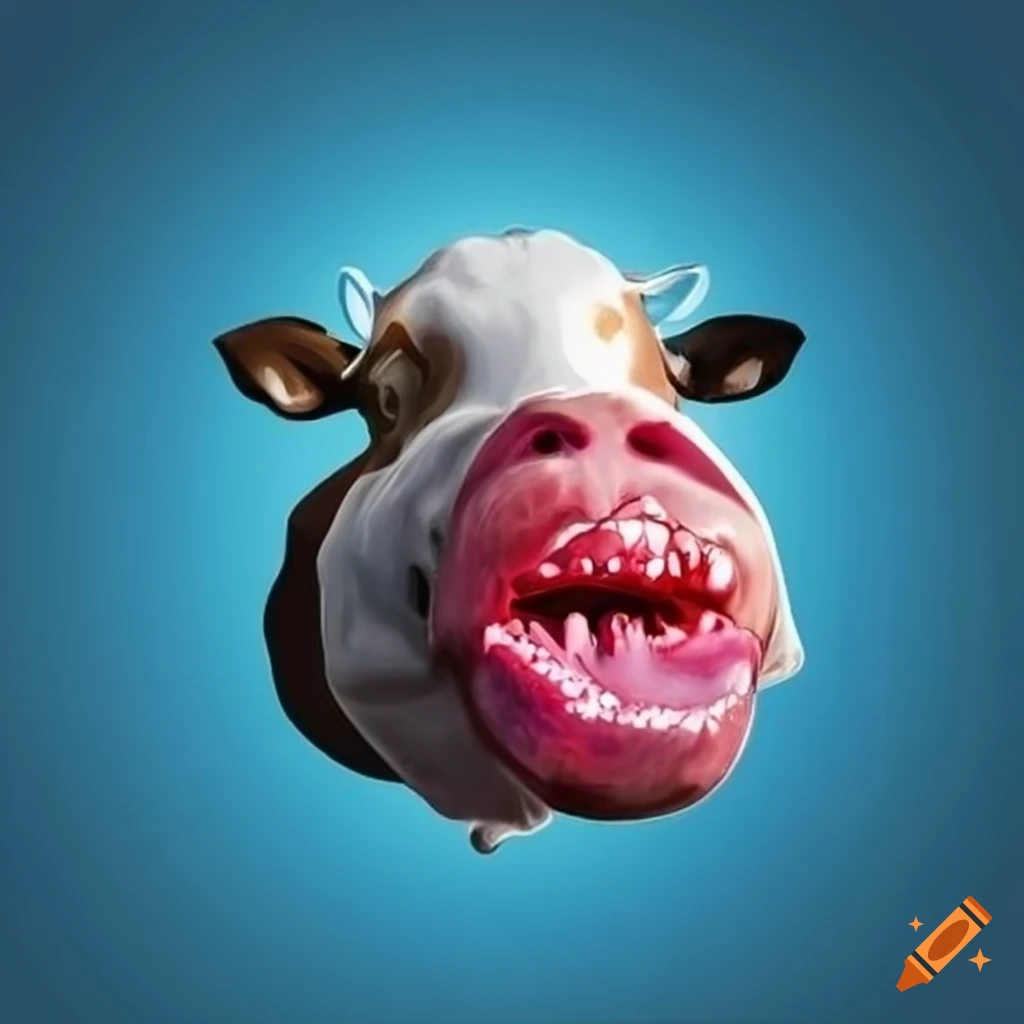 Blue football badge with a cow displaying human lips on Craiyon