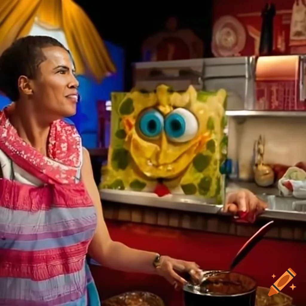 Barack obama cooking at the krusty krab on Craiyon