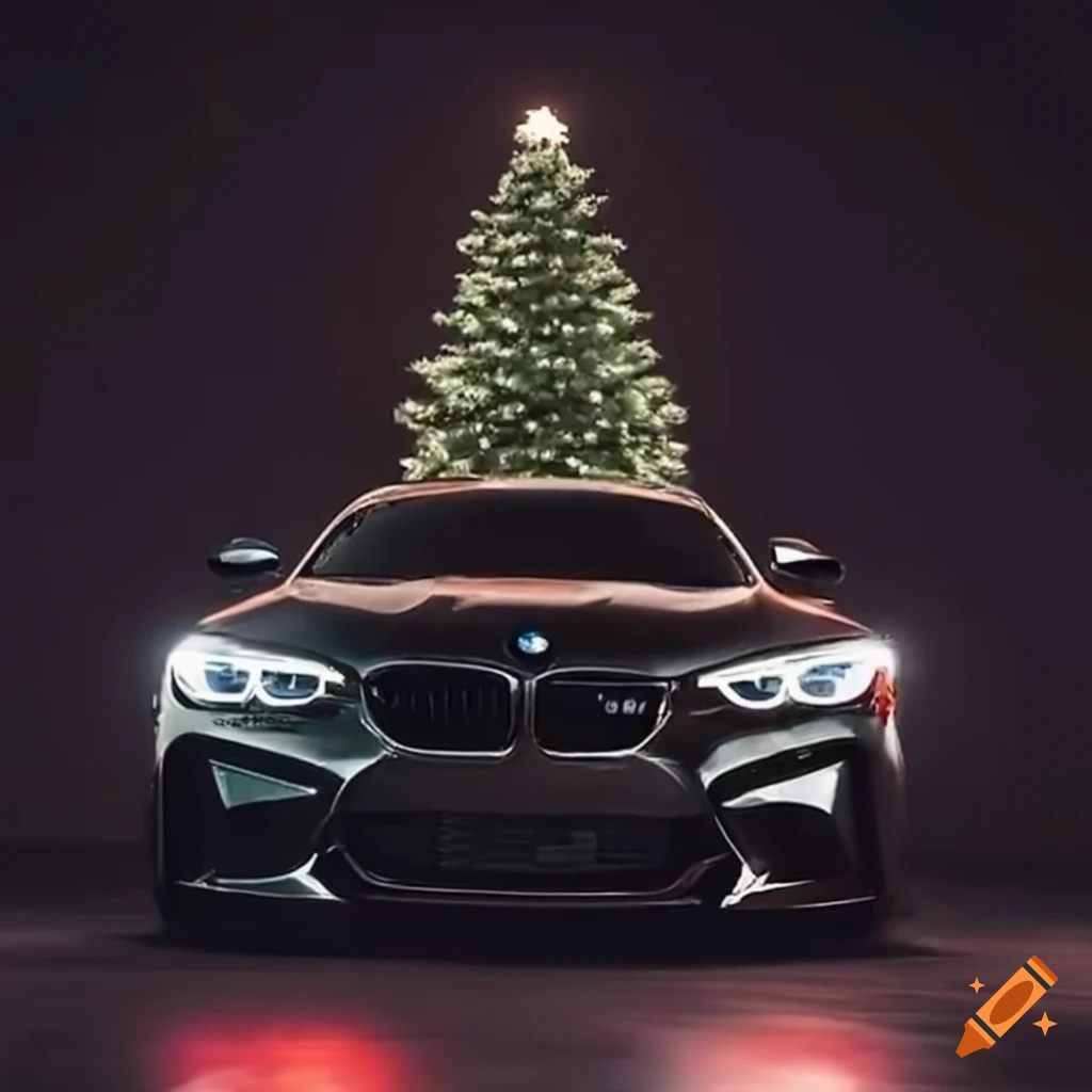 Black m2 bmw with a christmas tree on the roof on Craiyon