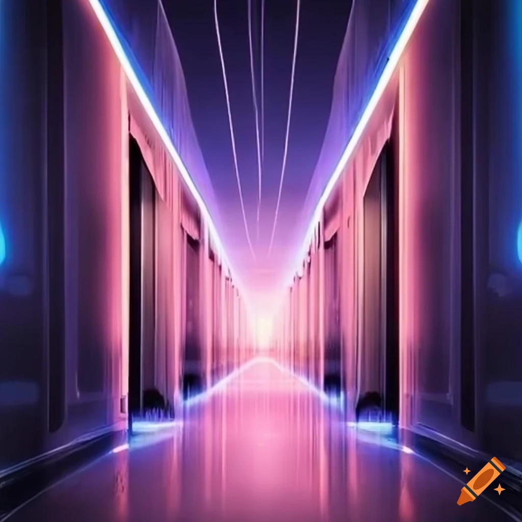 Futuristic neon-lit hallway with hi-tech lighting effects on Craiyon