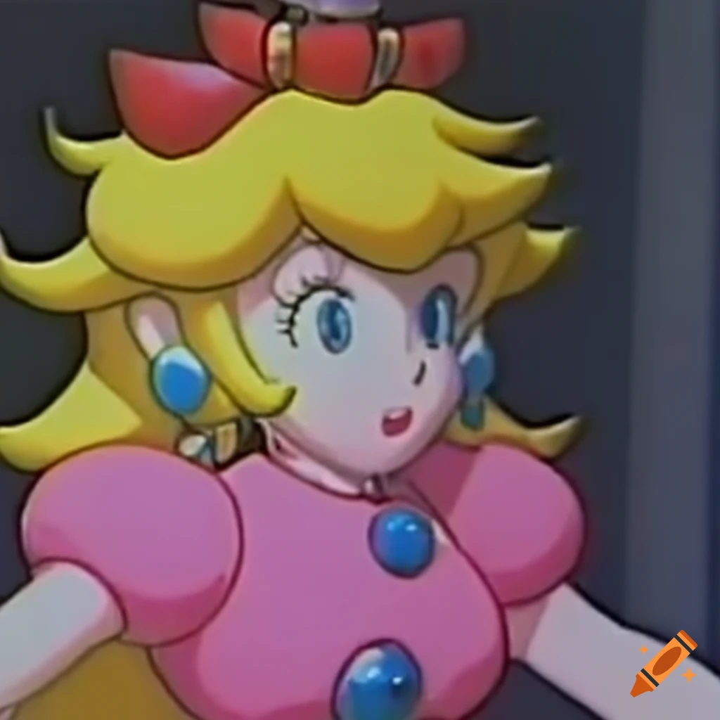 Princess peach in 80s vhs footage on Craiyon