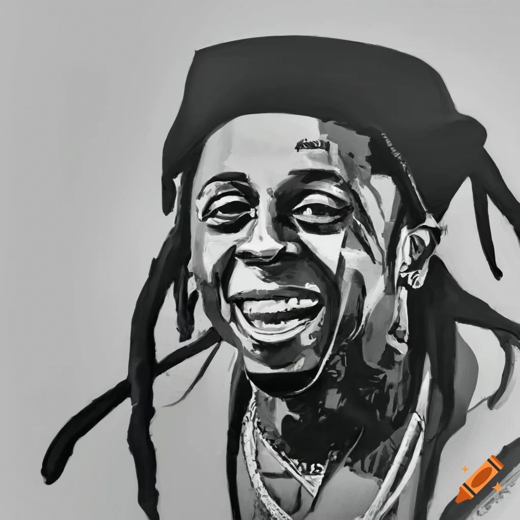 Black and white pencil sketch of lil wayne on Craiyon