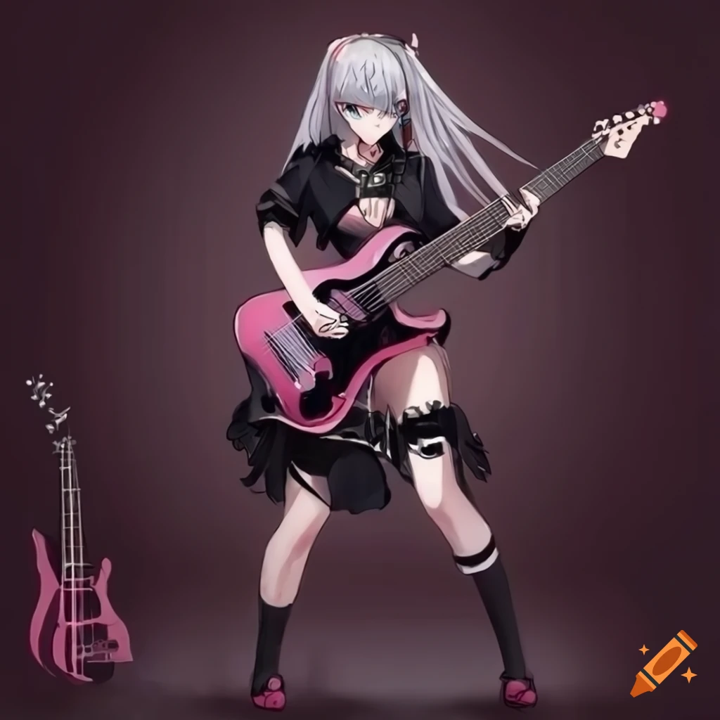 Japanese gothic anime character playing an electric guitar on Craiyon