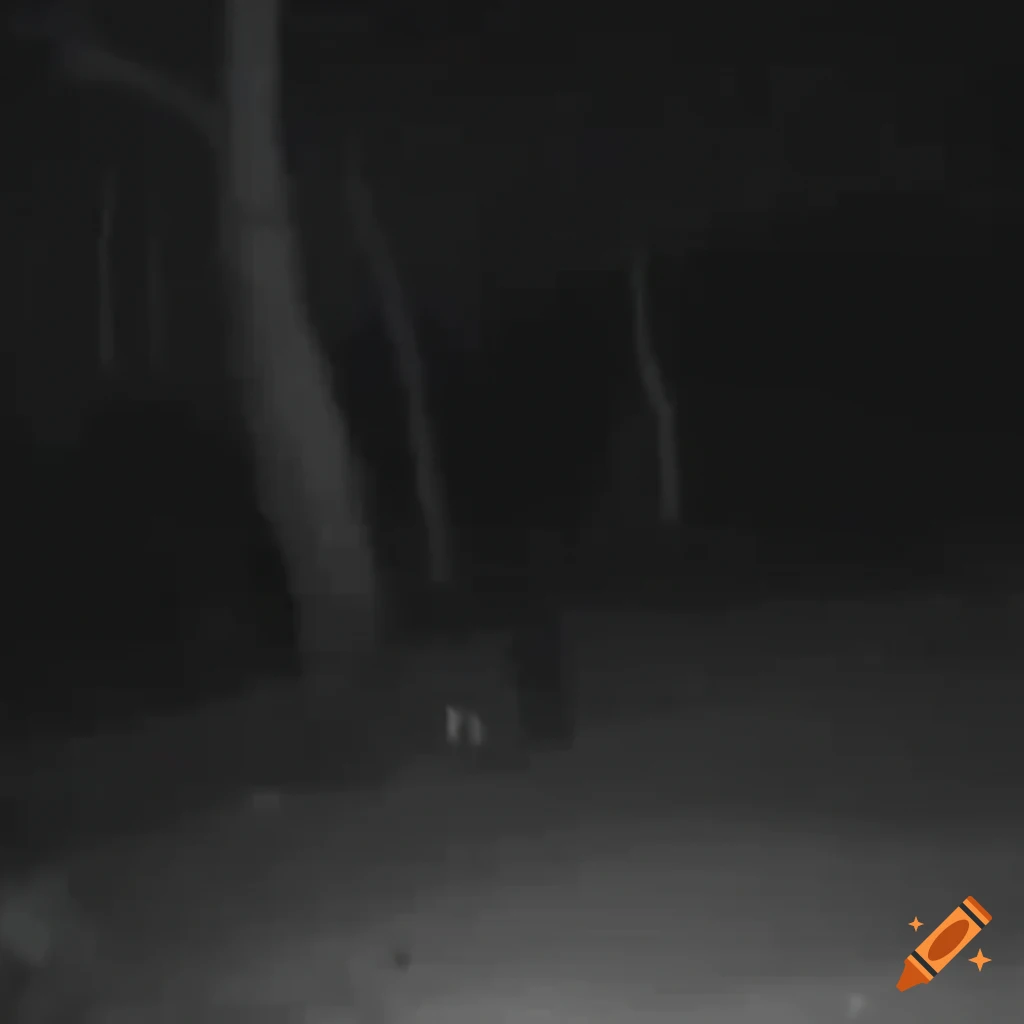 Trailcam footage of a mysterious creature attacking at night on Craiyon