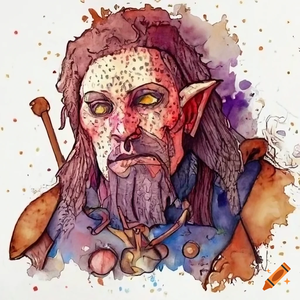 Exiled mage innkeeper line drawing from a fantasy rpg on Craiyon