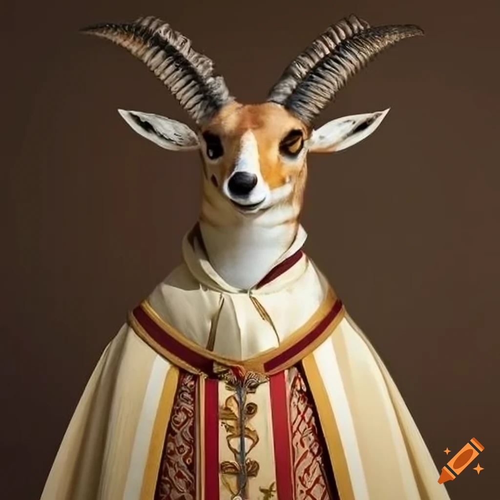 Anthropomorphic antelope in catholic pope regalia on Craiyon