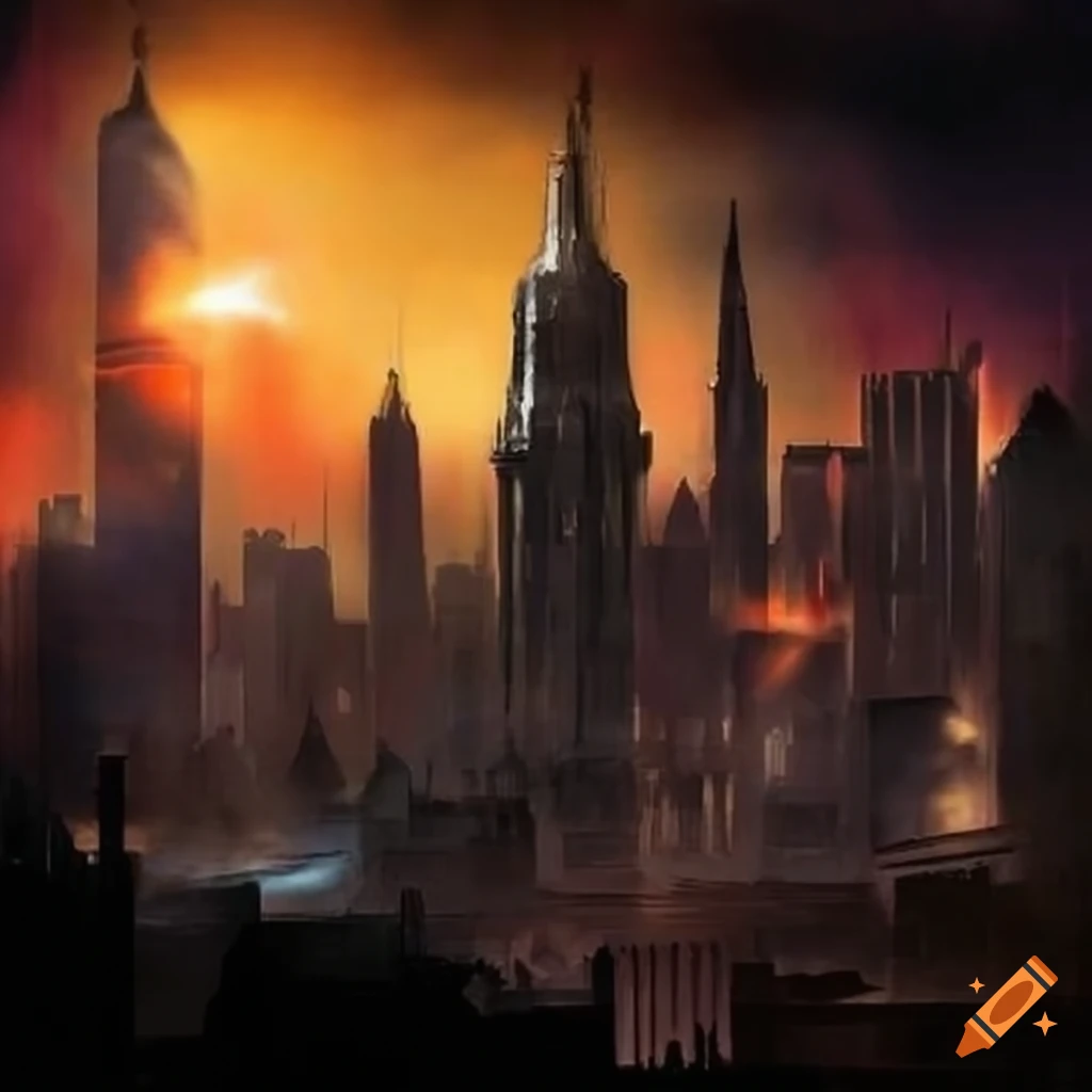 Cityscape inspired by the film metropolis in airbrushed style on Craiyon