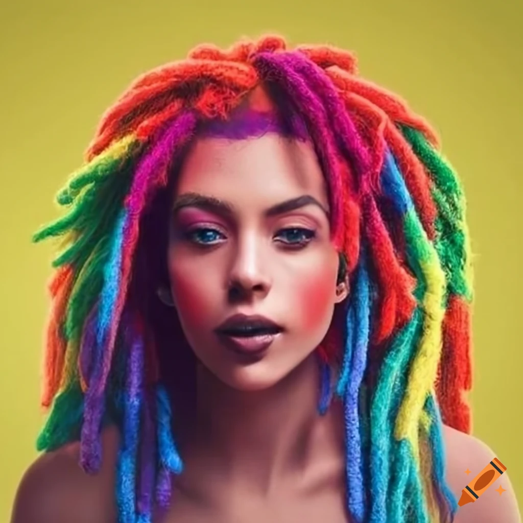 Woman with colorful dreadlocks on Craiyon