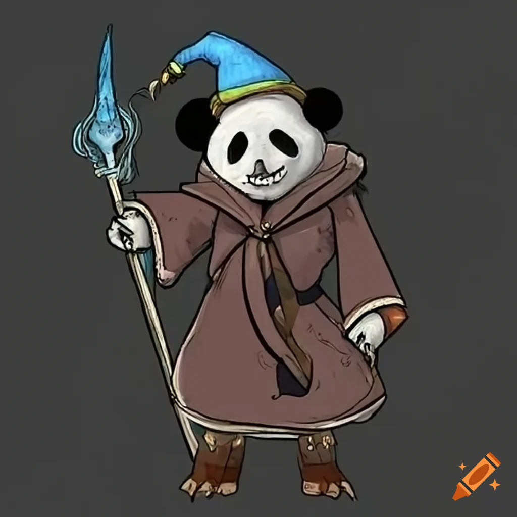 Elusive hybrid creature in wizard attire, part panda and part cow on ...