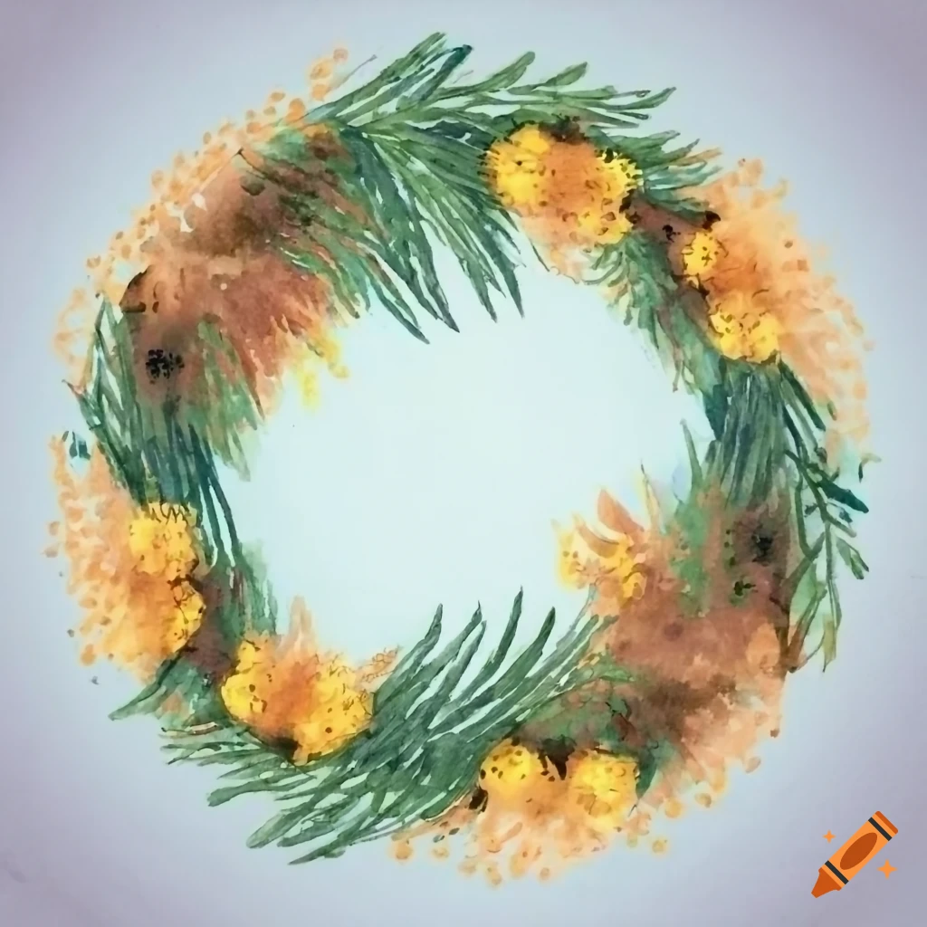 Drawing of wreath made of rosewood, casuarina, and wattle on Craiyon