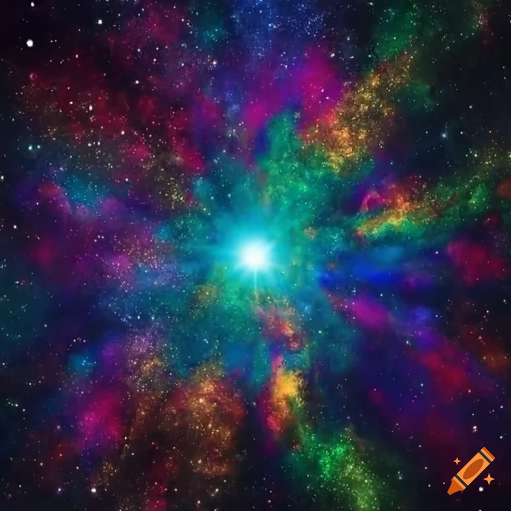 Explosion of colors in a starry background on Craiyon