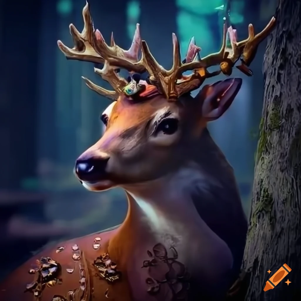 Steampunk deer in an opulent forest on Craiyon