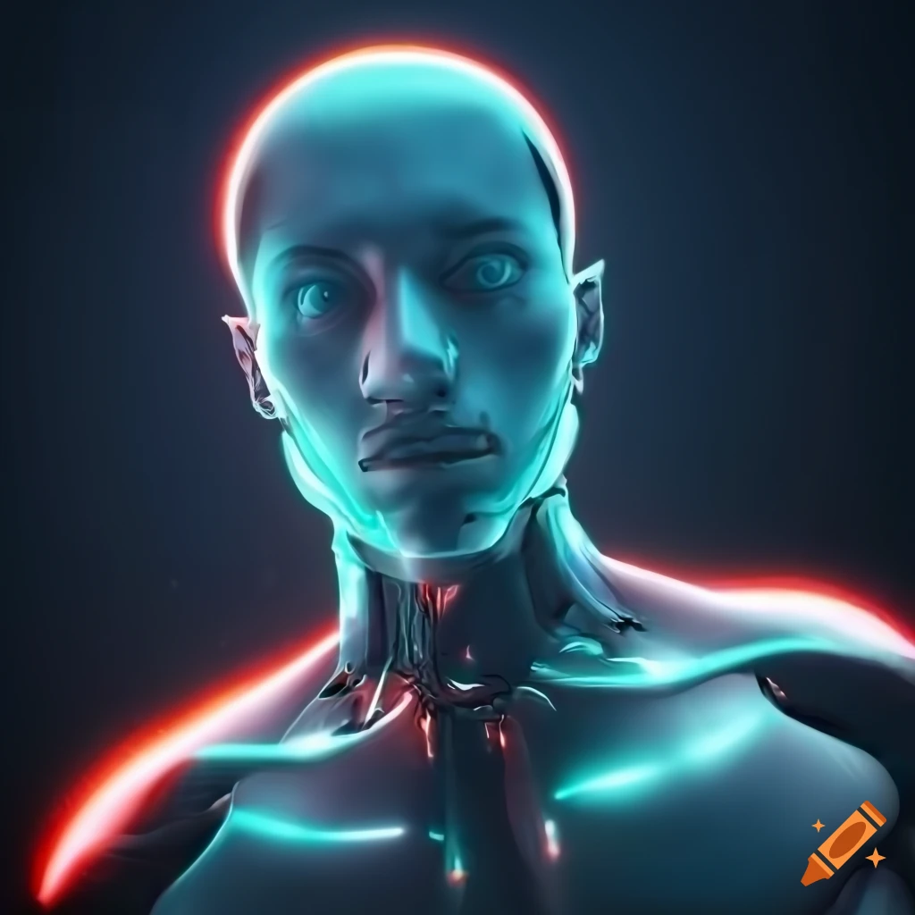 Glowing digital numbers with a male cyborg in between on Craiyon