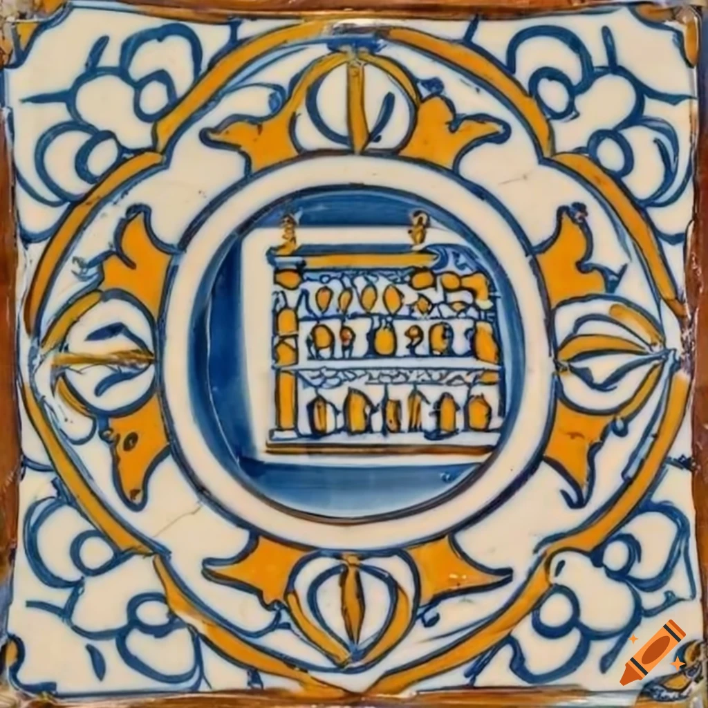 Portuguese tile logo with a modern sauce pan drawing at the center on ...