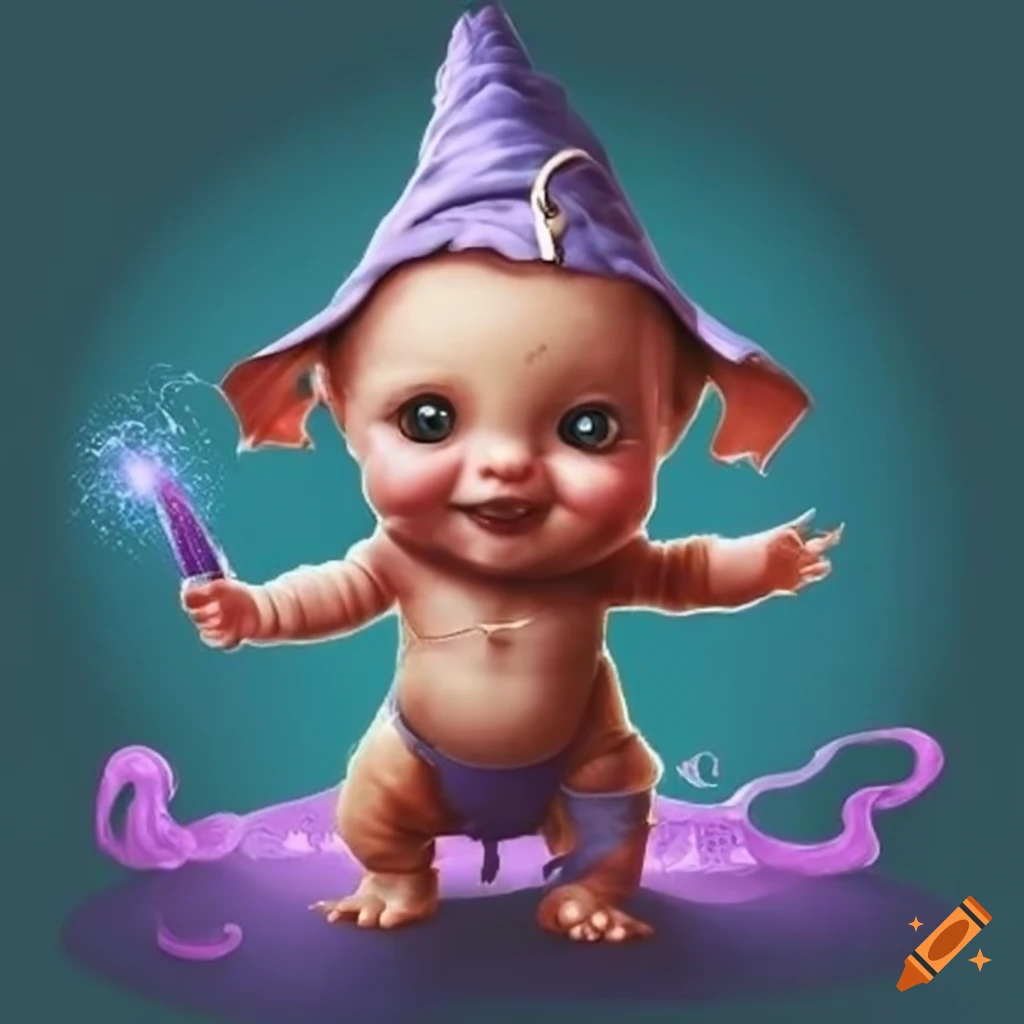 Adorable baby wizard casting a spell on Craiyon