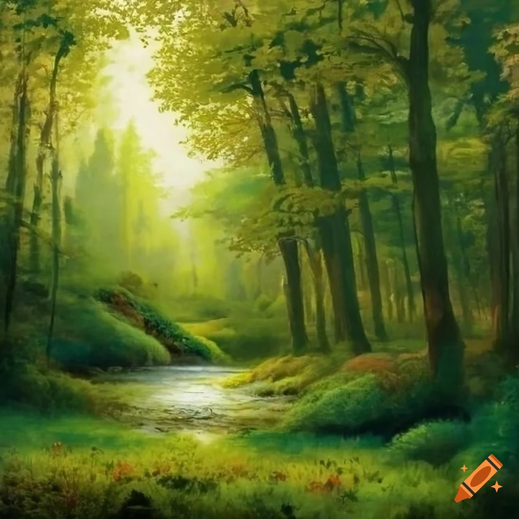 Scenic forest painting in spring by friedrich on Craiyon