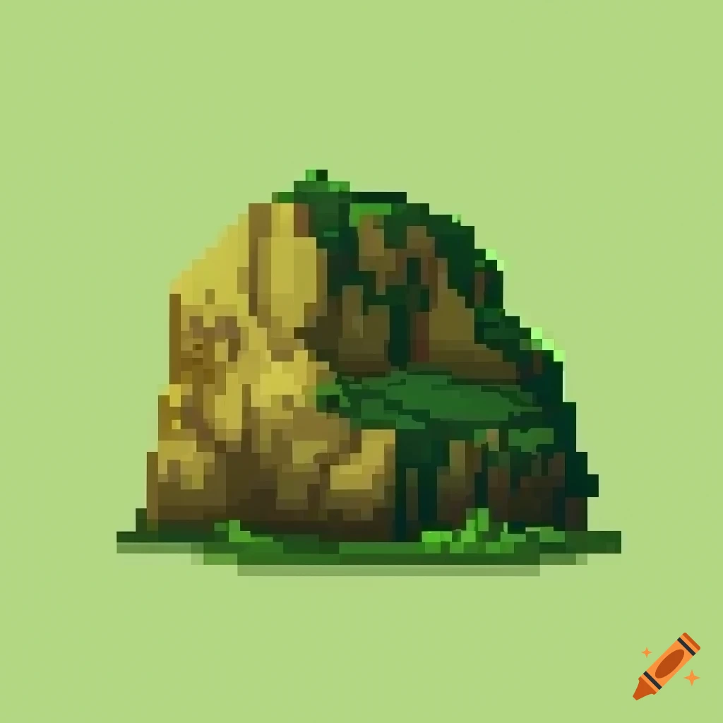 Detailed side view of moss-covered boulder in pixel art on Craiyon