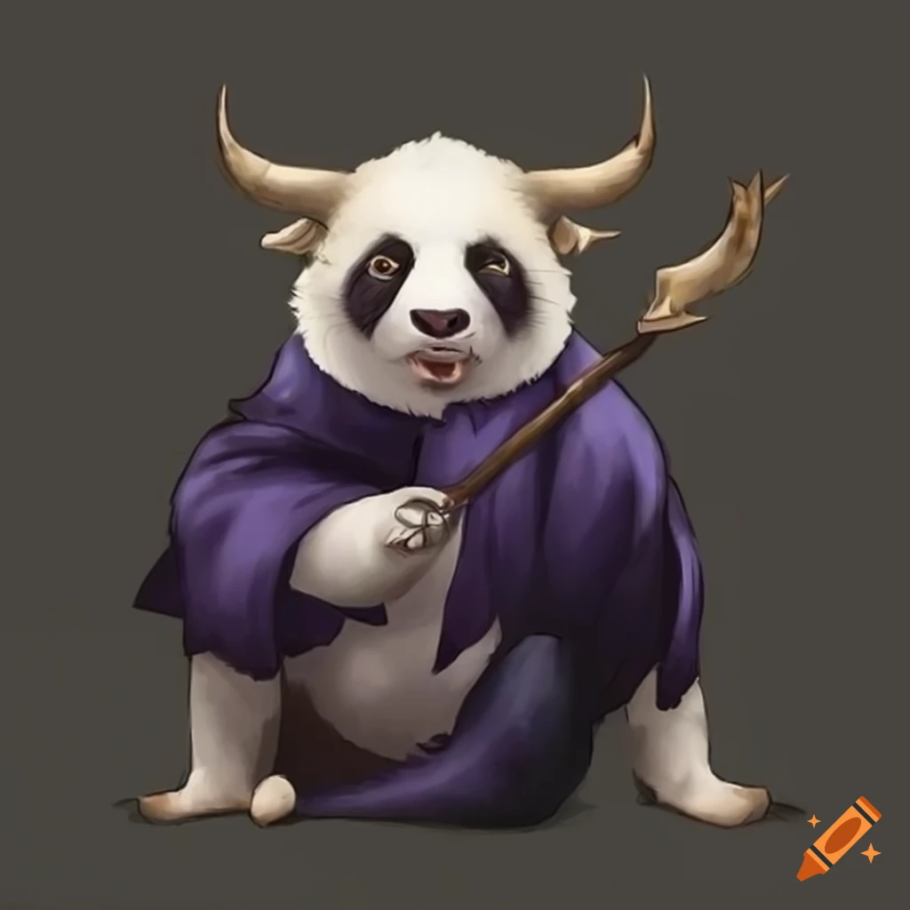 Hybrid creature half panda half cow in wizard robe and hat on Craiyon