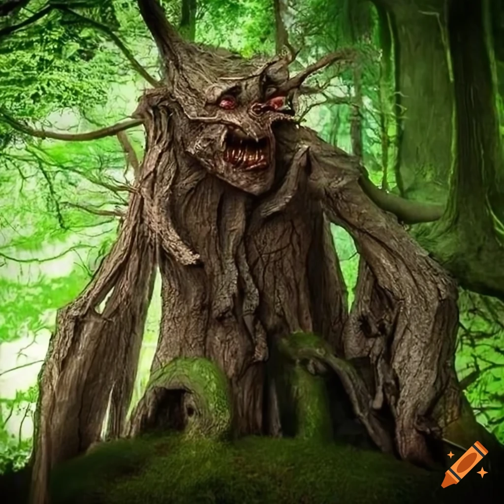 Rotten Tree Monster crafted from tree bark in hyper-realistic micro ...