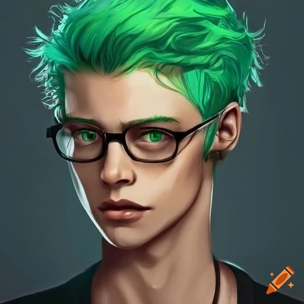 Man with green hair and glasses on Craiyon