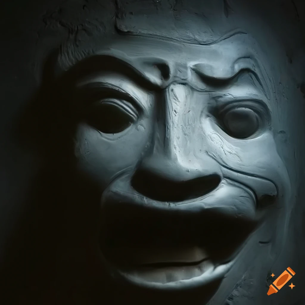 Funny detailed villain face stepping out of a dark background on Craiyon