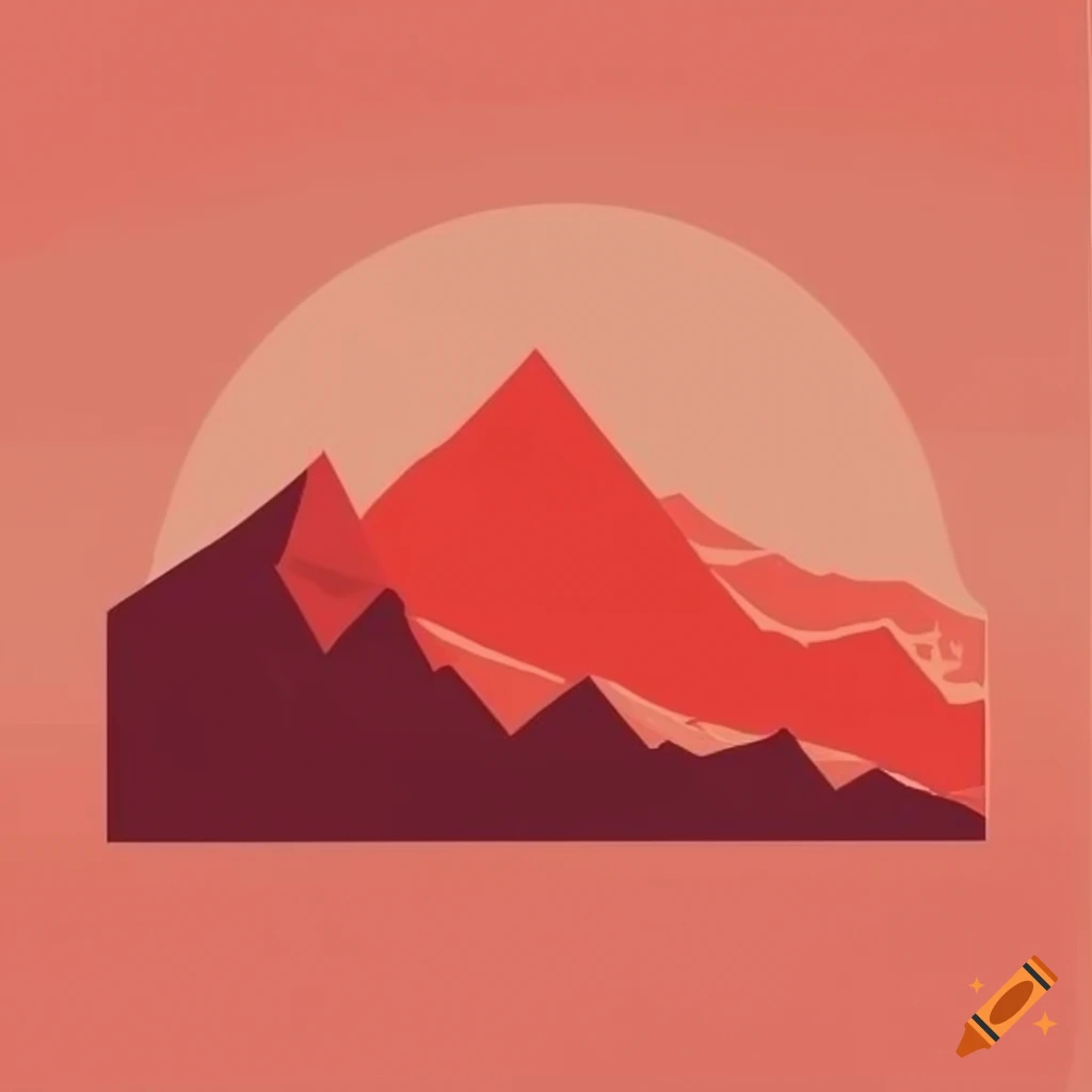 Minimalist woodcut of red landscape with mountain on Craiyon