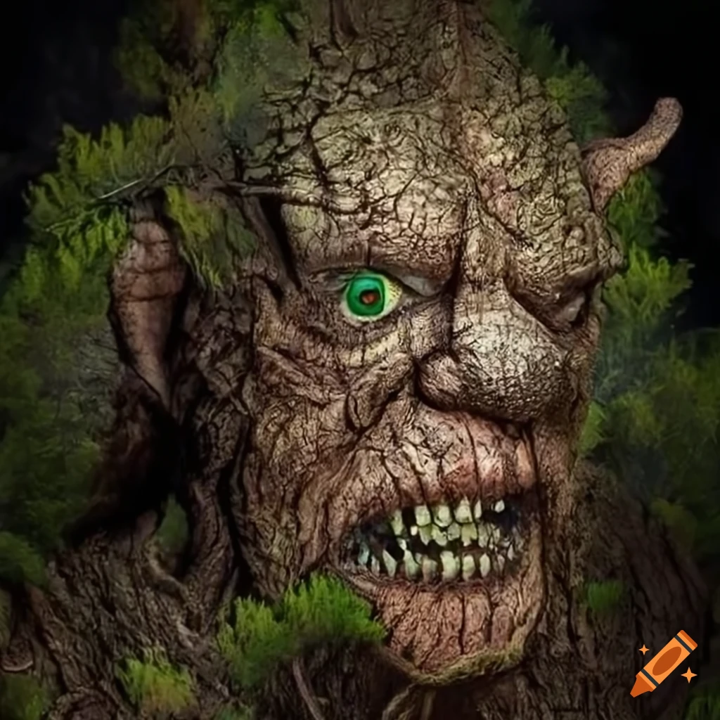 Rotten tree monster sculpture made from tree bark on Craiyon