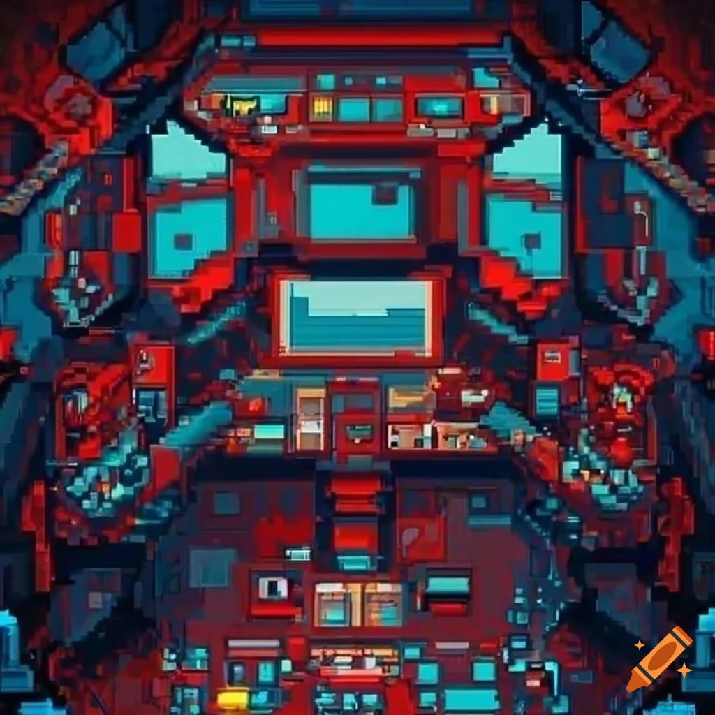 Pixelated view of a mecha cockpit in a retro game on Craiyon