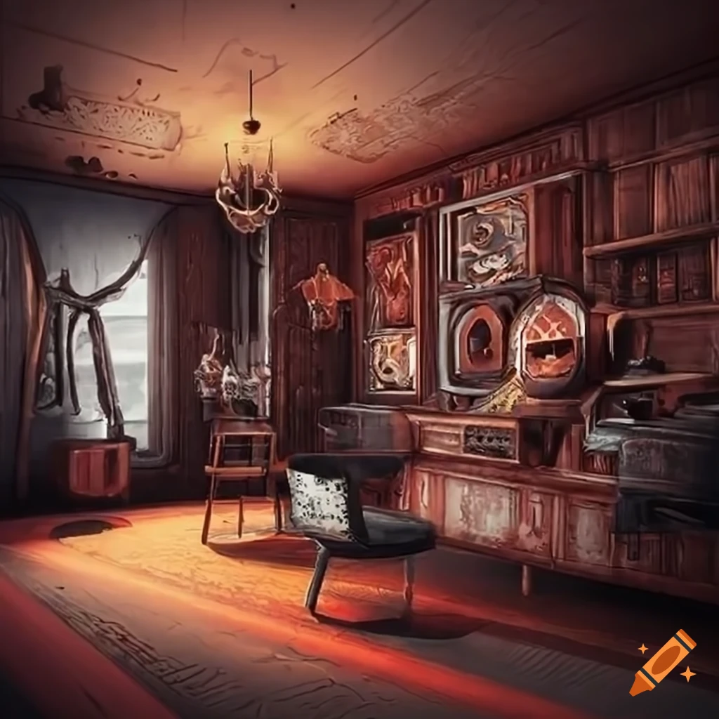 Steampunk style room interior on Craiyon