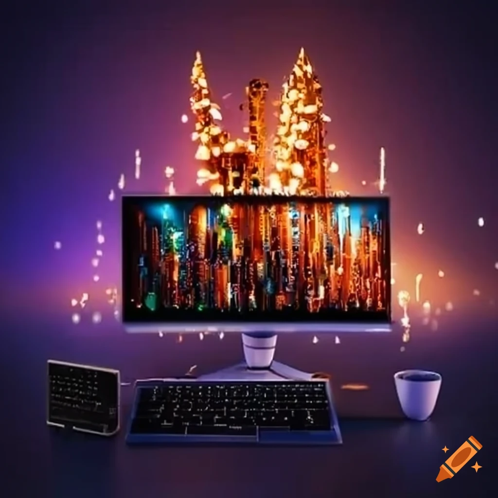 Happy new year celebration with computers on Craiyon