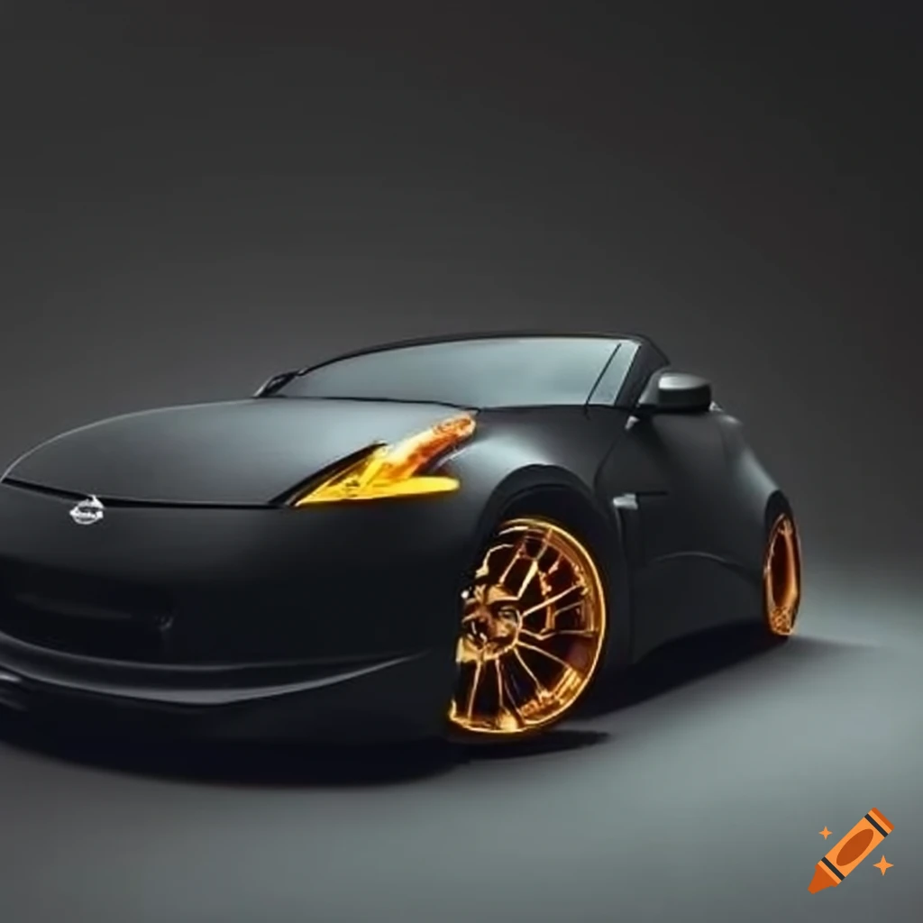 Nissan 370z with matte black wrap and gold roses painted on the side on ...