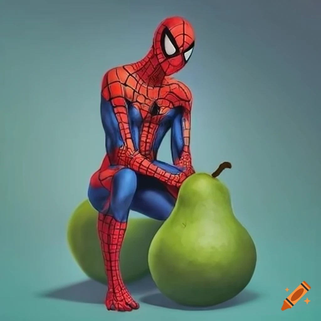 Spider-man sitting on a giant pear on Craiyon