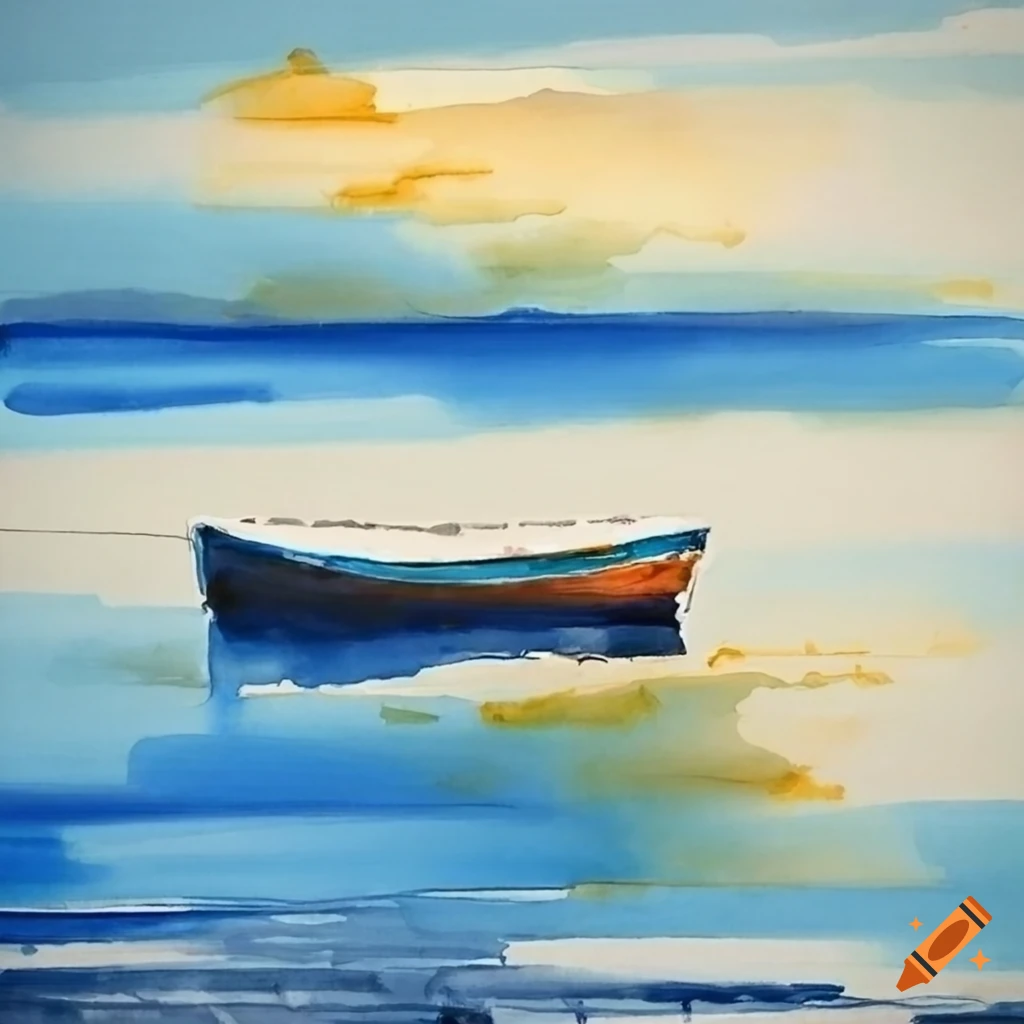 Ink painting of a small boat on the sea on Craiyon