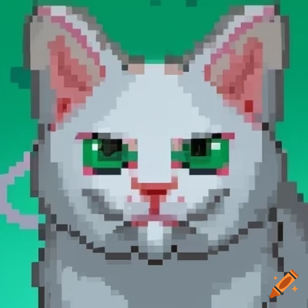 Pixel art of a white cat face on Craiyon