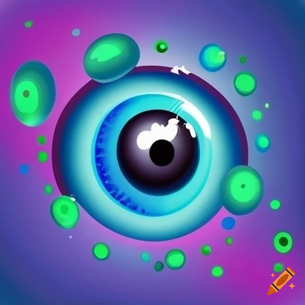 Illustration of blue and green colored eye balls with fun vibes on Craiyon
