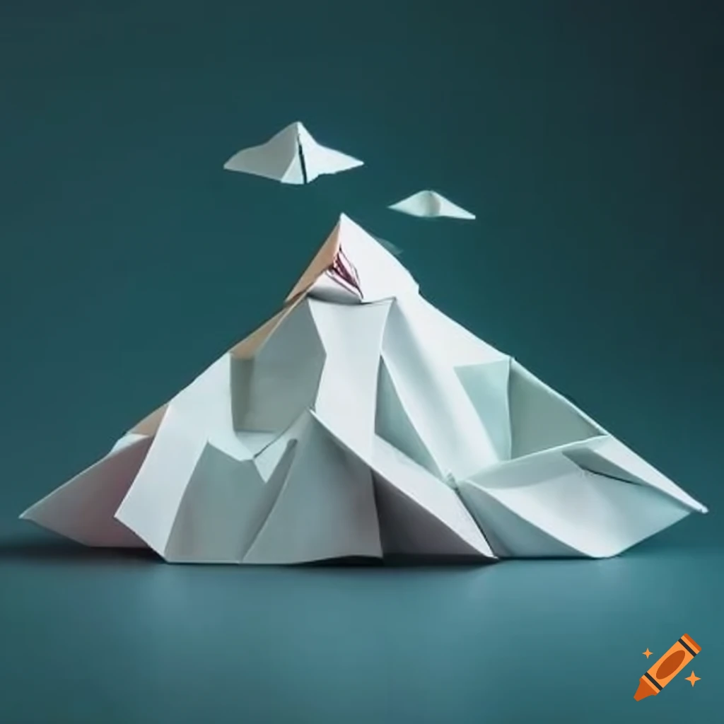 Mountain and valley landscape resembling origami art on Craiyon
