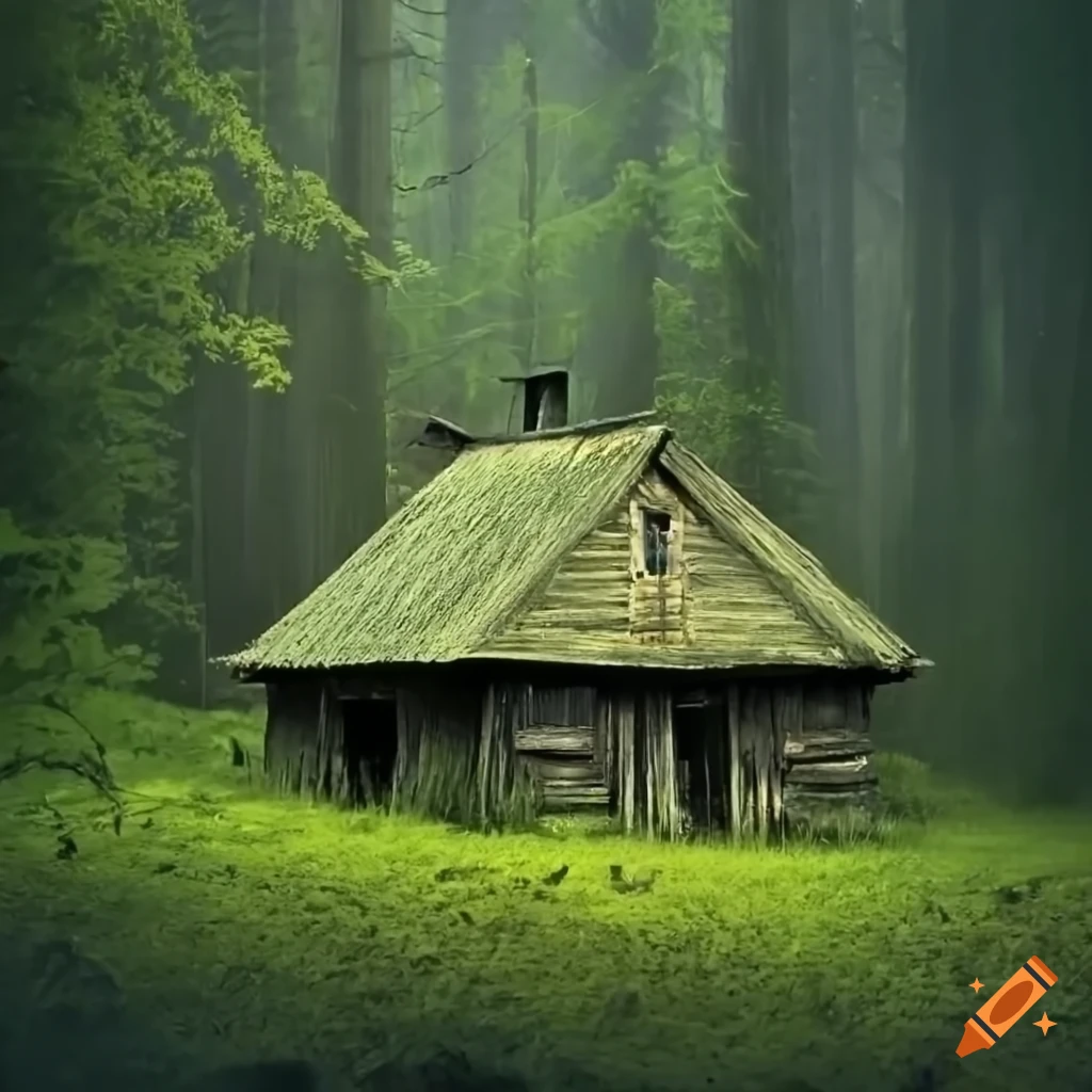 Old mystical hut in a deep forest on Craiyon