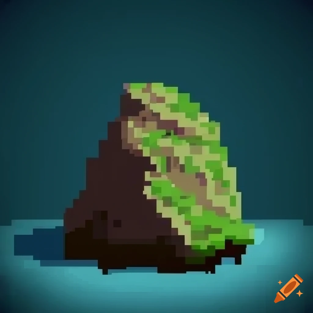 Detailed side view of mossy boulder in pixel art style on Craiyon