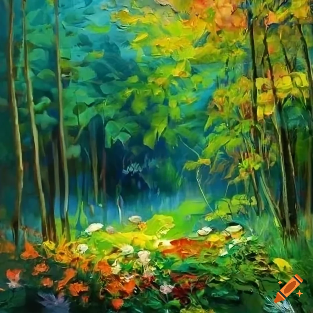 Clair basler oil painting of spring forest flowers on Craiyon