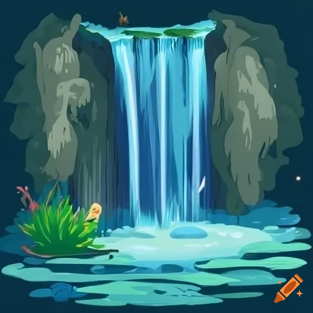 Waterfall flowing into a pond on Craiyon