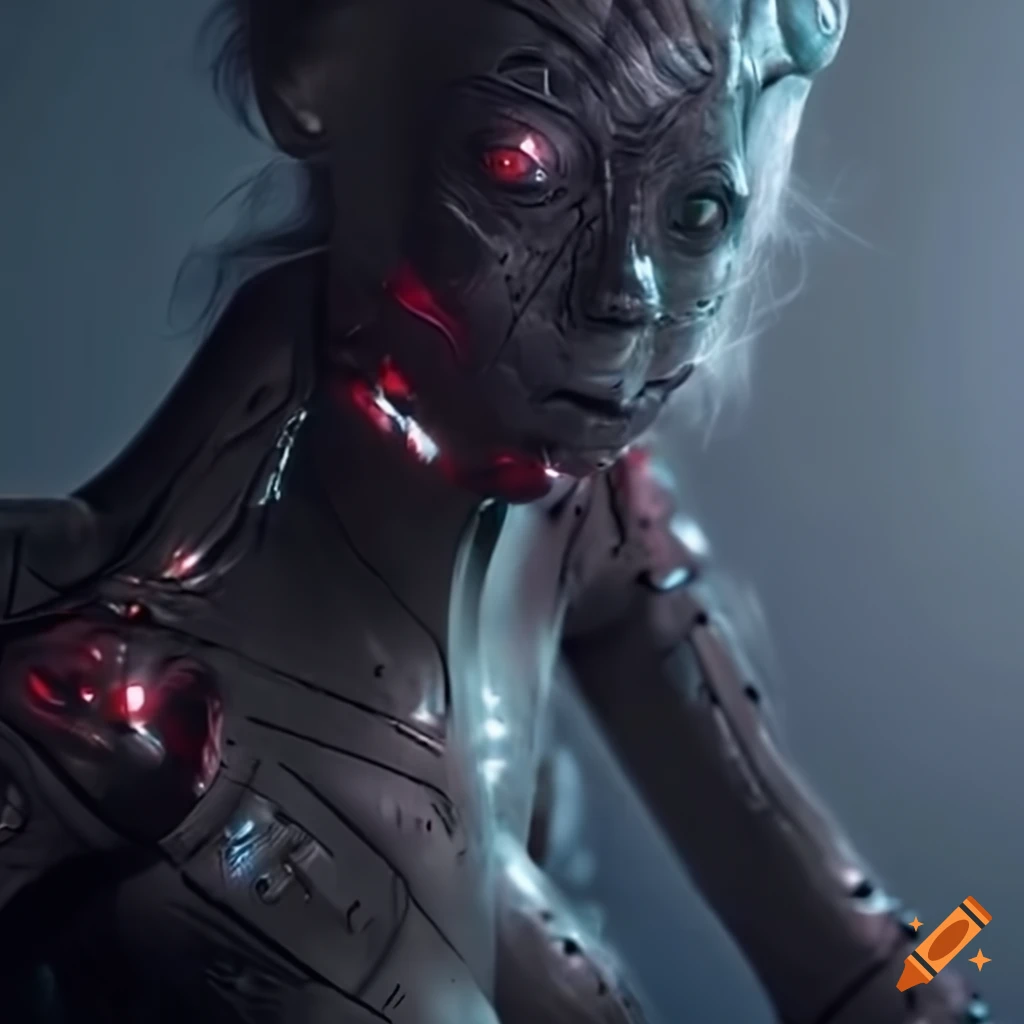 Detailed macro photograph of a Star Wars-themed female cyborg creature ...