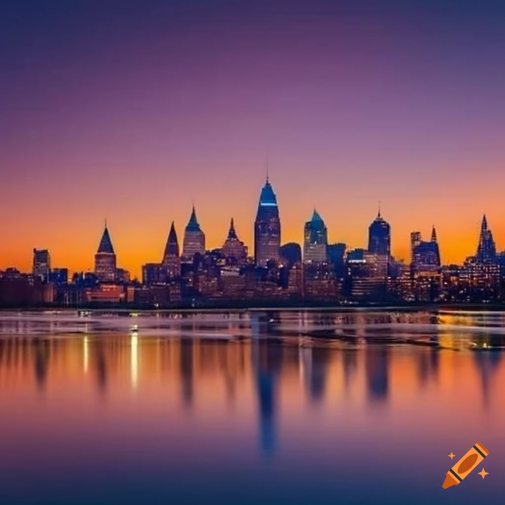 Panoramic view of philadelphia skyline with delaware river in ...
